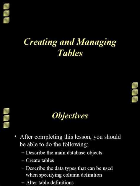 Creating And Managing Tables Pdf Table Database Data Management