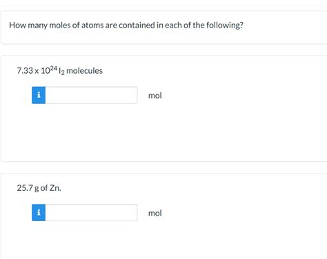 Solved How Many Moles Of Atoms Are Contained In Each Of The Chegg Com