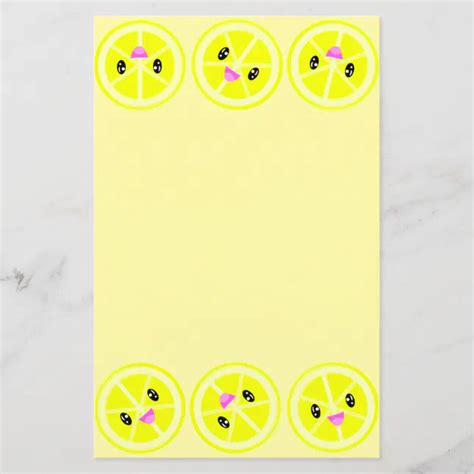 Cute Kawaii Lemon Border Lemonade Stationery Paper Zazzle