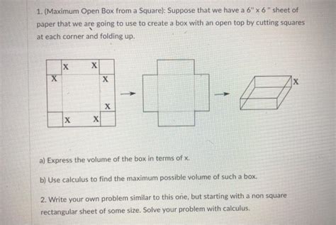 Solved 1 Maximum Open Box From A Square Suppose That We Chegg Com