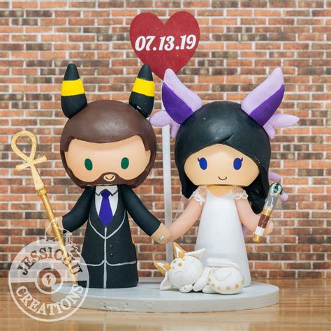 Umbreon Espeon With Pet Dragon Nintendo Pokemon Custom Handmade Wedding Cake Topper