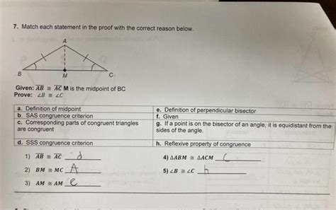 solved match each statement in the proof with the correct