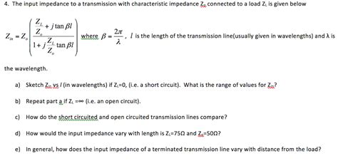 Solved The Input Impedance To A Transmission With