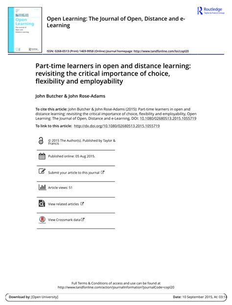 Pdf Part Time Learners In Open And Distance Learning Revisiting The