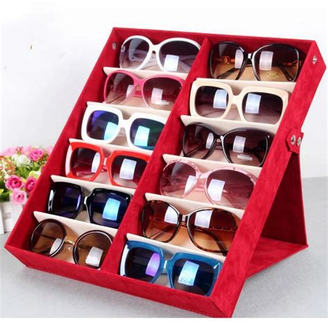 Quality Glasses Storage Box 12 Grid Deerskin Sunglasses Display Box Sunglass Organizer Box