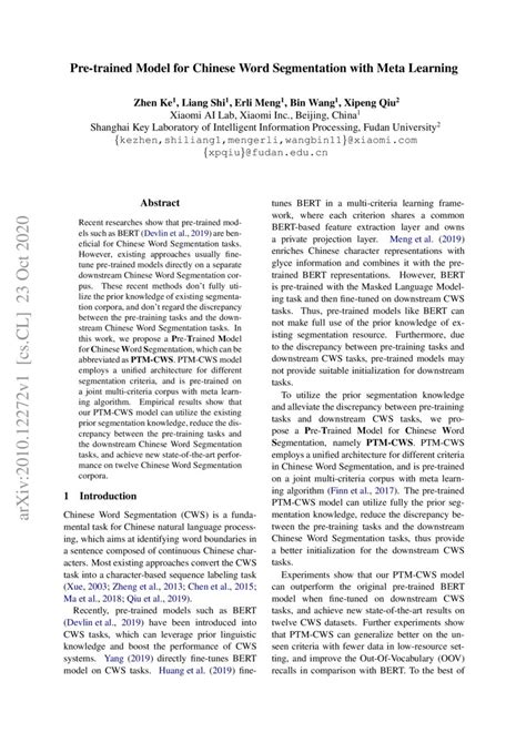 Pre Trained Model For Chinese Word Segmentation With Meta Learning Deepai