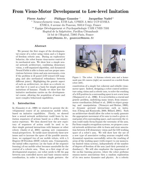 Pdf From Visuo Motor Development To Low Level Imitation