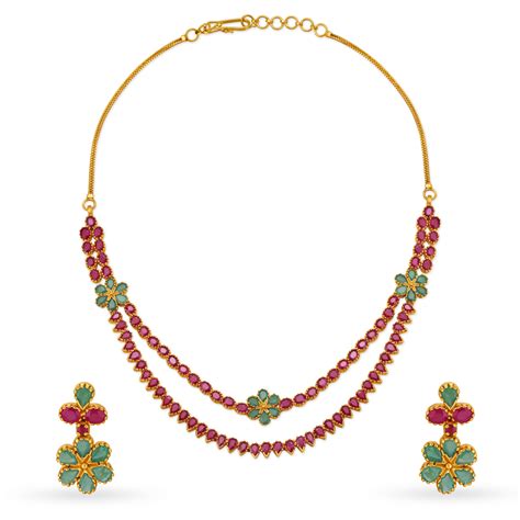 Queenly Emerald And Ruby Necklace Set