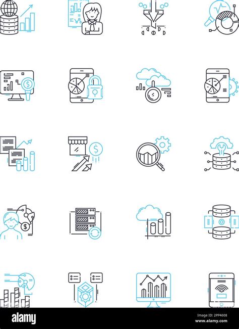 social research linear icons set sampling analysis survey