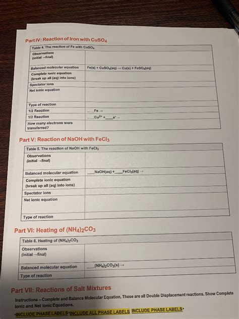 Solved Part Iii Heating Of Cuso4 5h20 Table 3 Heating Of