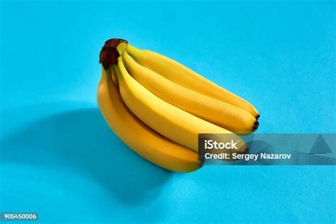 텍스트 또는 디자인에 대 한 공간을 가진 파란 배경에 노란 익은 바나나 상위 뷰 건강한 생활방식에 대한 스톡 사진 및 기타 이미지 건강한 생활방식 건강한 식생활 과일
