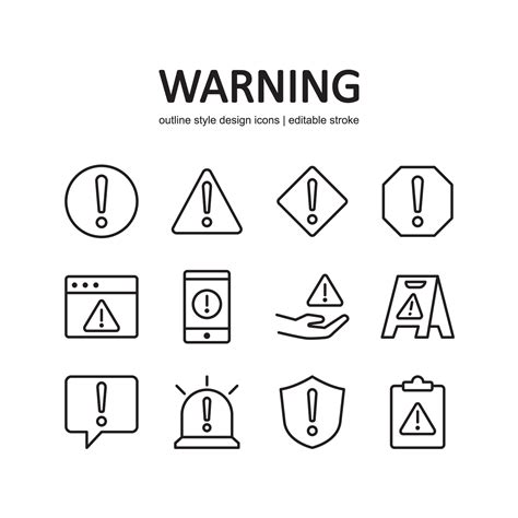 Warning Icon Set Contains Such Icons As Warning Sign Exclamation Mark Alert Line Style Warning Icon Set Contains Such Icons As Warning Sign Exclamation Mark Alert Line Style