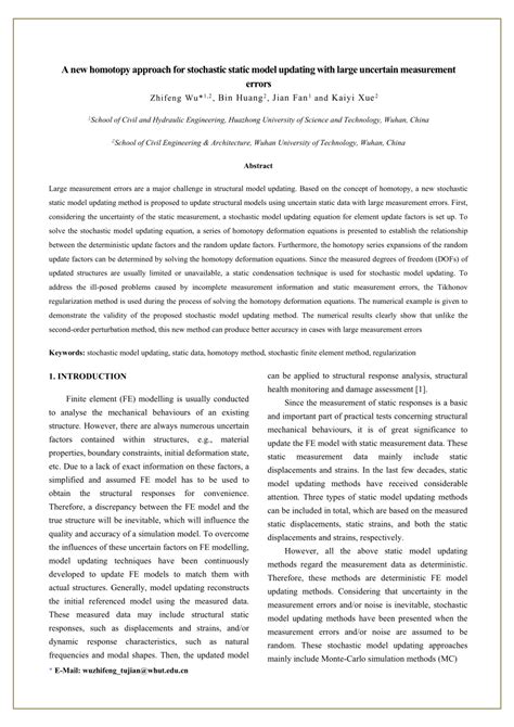 Pdf A New Homotopy Approach For Stochastic Static Model Updating With
