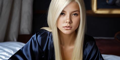 Lexica Stunning Platinum Blond Young Petite Tween Black Silk Pyjamas