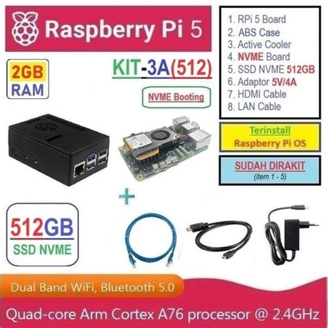 Jual Kit 3a 512 Raspberry Pi 5 2gb Ram Kit Nvme Ssd 512gb