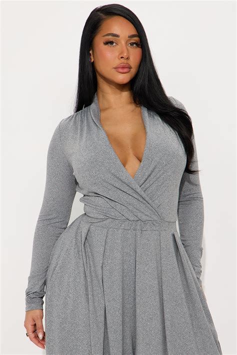 Raelynn Balloon Leg Long Sleeve Jumpsuit Heather Grey Fashion Nova