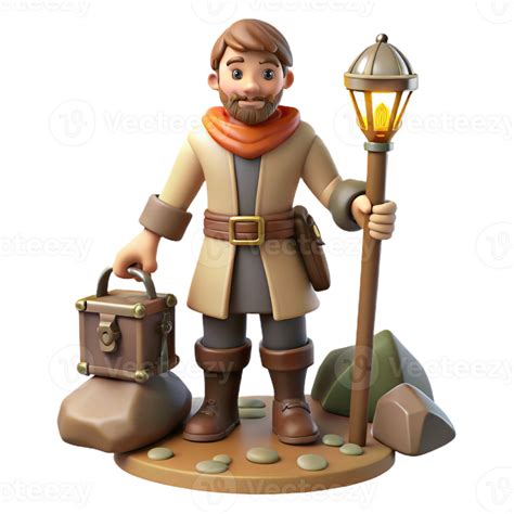 Impressive Artistic 3d Render Medieval Traveler With Lantern 4k
