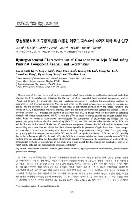 Pdf Hydrogeochemical Characterization Of Groundwater In Jeju Island Using Principal Component