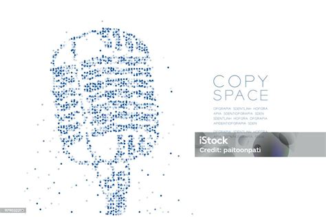 추상 기 원형 도트 픽셀 패턴 빈티지 마이크 모양 음악 악기 개념 디자인 복사 공간 벡터 Eps 10 흰색 바탕에 파란색 그림 가수에 대한 스톡 벡터 아트 및 기타 이미지