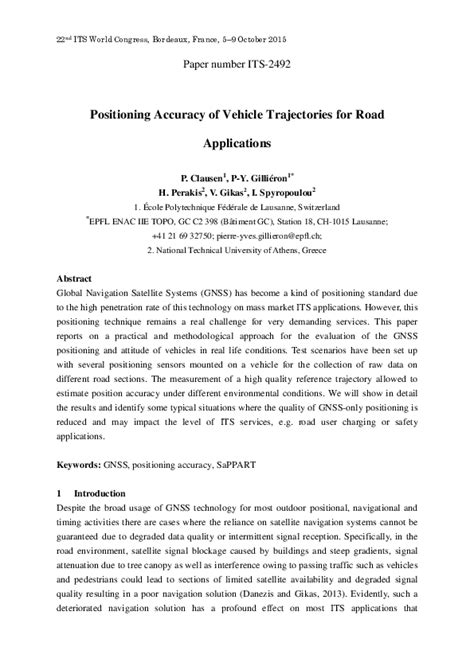 Pdf Assessment Of Positioning Accuracy Of Vehicle Trajectories For Different Road Applications