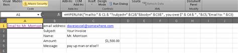 Email From Excel Using Hyperlink Formula