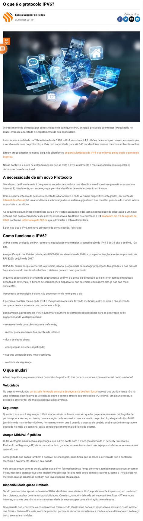 Nic Br Na Mídia O Que é O Protocolo Ipv6