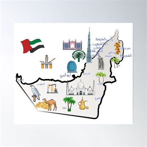 The United Arab Emirates Map Landmarks Tourist Attractions Cities Flag