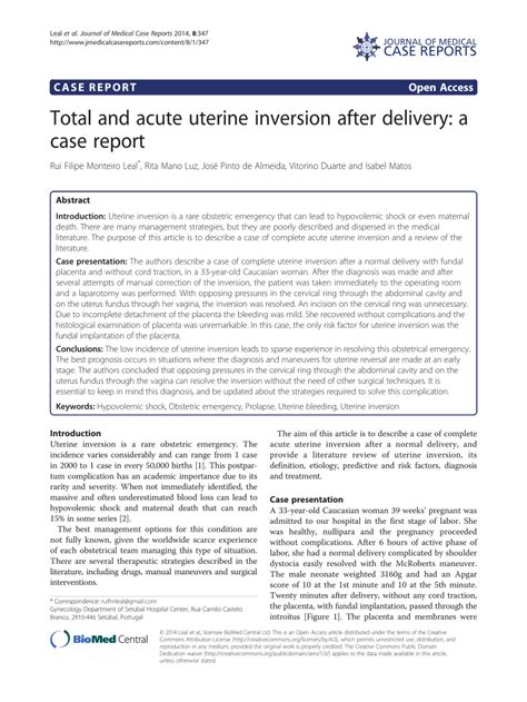 Pdf Total And Acute Uterine Inversion After Delivery A Case Report