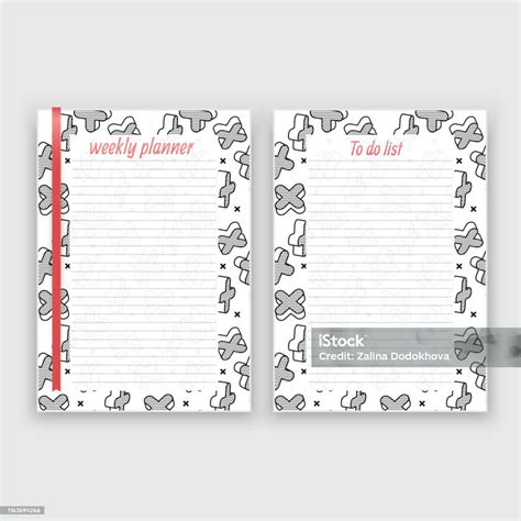 주간 플래너와 장식 노트 템플릿 목록a4 형식으로 종이 의 세트 작업 조직을 위한 일기 또는 미리 알림용 인쇄 가능한 페이지