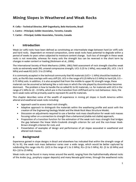 Mining Slopes In Weak Rock Conditions Pdf Porosity Rock Geology