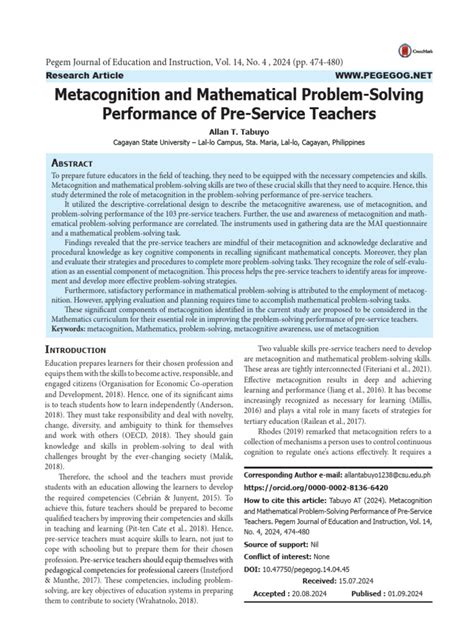 Metacognition And Mathematical Pdf Metacognition Learning