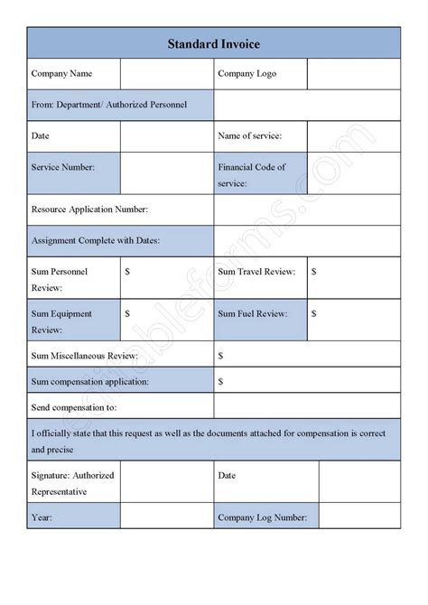 Standard Invoice Fillable Pdf Template Download Pdf