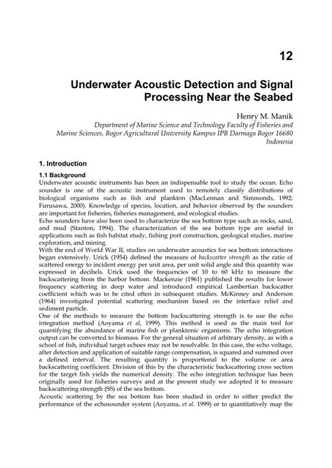 Pdf Underwater Acoustic Detection And Signal Processing Near The Seabed