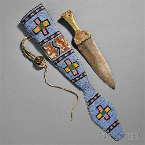 Handcrafted Blackfoot Beaded Knife Sheath With Double Edged Dag Knife