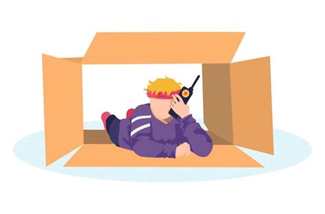 Premium Vector Boy Playing Inside The Cardboard Box Talking Radio