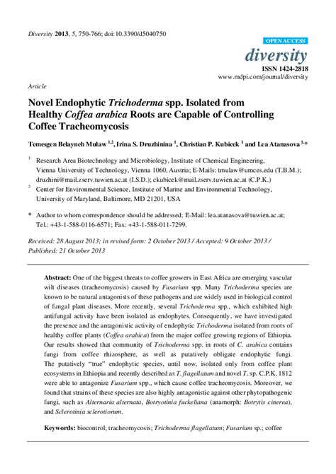 Pdf Novel Endophytic Trichoderma Spp Isolated From Healthy Coffea Arabica Roots Are Capable