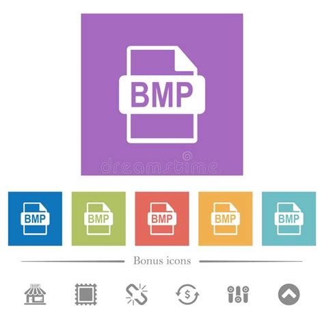 Bmp File Format Flat White Icons In Square Backgrounds Stock Vector