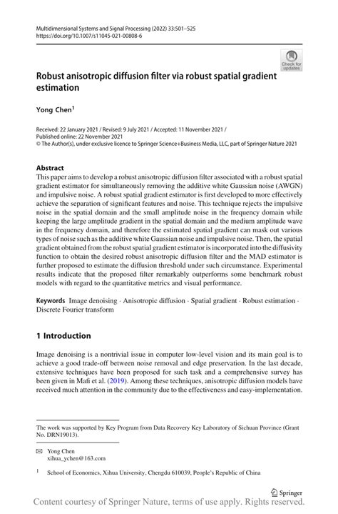 robust anisotropic diffusion filter via robust spatial gradient estimation