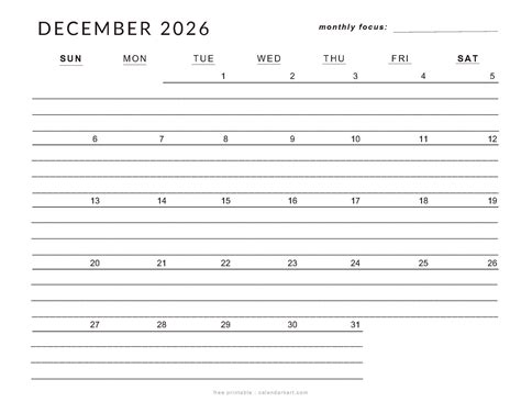 December 2026 Calendar Templates Free Printable Pdfs Calendarkart