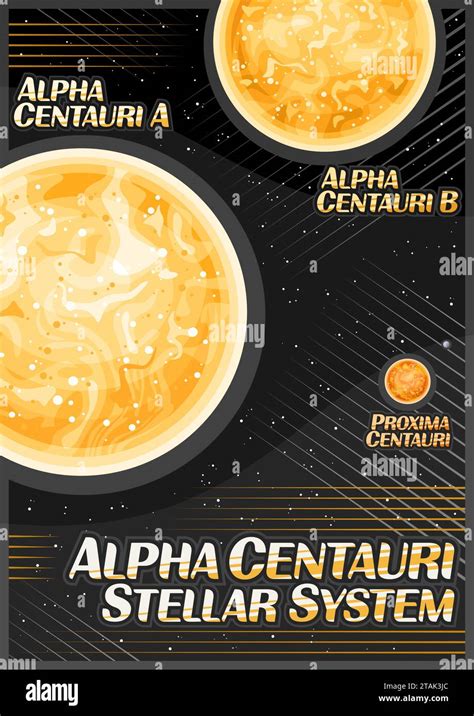 Vector Poster For Alpha Centauri Vertical Banner With Illustration Of Triple Star Alpha
