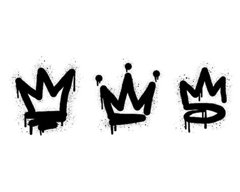 흰색 배경 벡터 일러스트 레이 션에 고립 된 흰색 크라운 드립 기호 위에 검은 색 스프레이 페인트 낙서 크라운 로그인의 컬렉션 프리미엄 벡터
