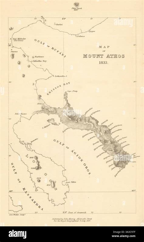 Map Of Mount Athos Showing The Monasteries By Lt Webber Smith Rgs 1837