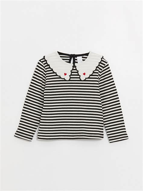 Lc Waikiki პიტერ პენის საყელო გრძელმკლავიანი ზოლიანი ბავშვის გოგონებისთვის მაისური W3ag63z1 Leg