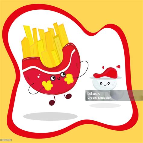 고립 된 귀여운 행복한 감자 튀김 만화 캐릭터 패스트 푸드 벡터 감자 요리에 대한 스톡 벡터 아트 및 기타 이미지 감자 요리