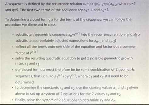 Solved A Sequence Is Defined By The Recurrence Relation