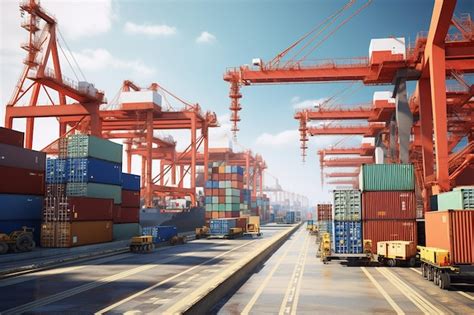 Premium Photo Container Terminal With Lifting Cranes