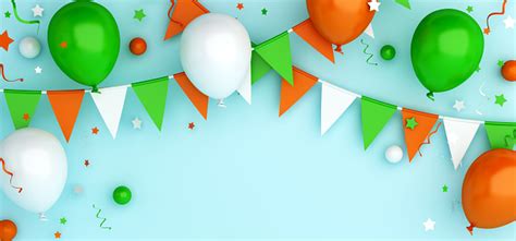 인도의 해피 독립 기념일 코트디부아르 아일랜드 인사말 카드 배너 템플릿 전단지 풍선 별과 리본 번팅 플래그 파란색 배경에 색종이 복사 공간 텍스트 3d 그림 생일에 대한