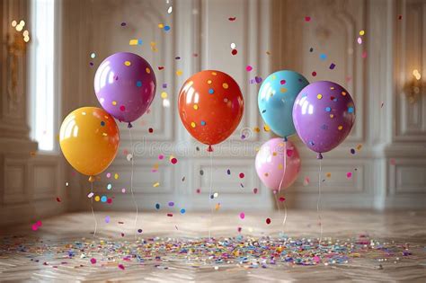 A Festive Birthday Party Background Filled With Balloons Confetti And