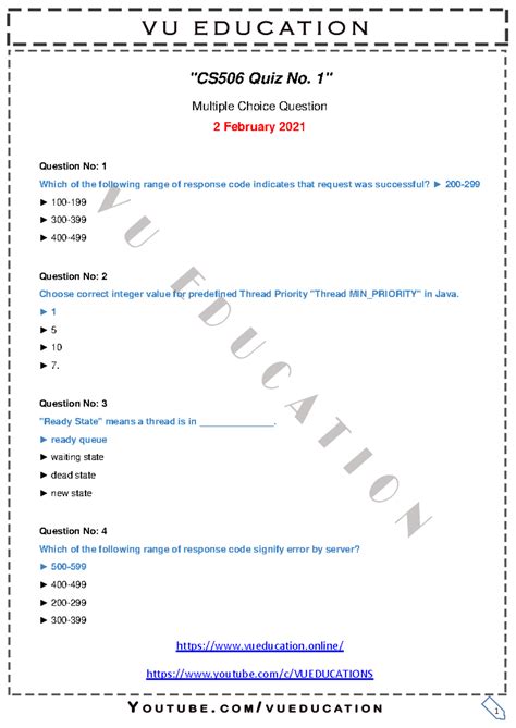 Cs506 Quiz 1 And 2 Solved Cs506 Quiz No 1 Multiple Choice Question
