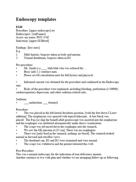 Endoscopy Templates Pdf Colonoscopy Endoscopy